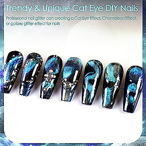 Allstarry Cat Eye Chrome Powder 4 Colors 3D Magnetic Aurora Nail Powder Metallic Pigment Galaxy Effect Glitter Resin Pigment with Magnet Pen for Nail Art Manicure Gel Polish