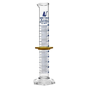 EISCO Graduated Cylinder, 100mL - ASTM, Class A Tolerance ±0.50mL - Protective Collar, Hexagonal Base - Blue Graduations - Borosilicate 3.3 Glass