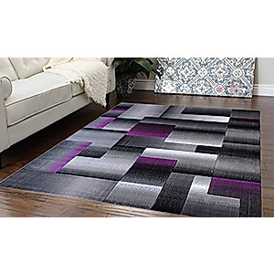 Masada Rugs, Modern Contemporary Area Rug, Purple Grey Black (5 Feet X 7 Feet)