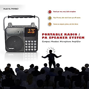 Pyle Portable Lightweight Headset Microphone Voice Amplifier, FM Radio with Digital LCD Display, Ideal for Teachers, Presentations, Karaoke, Tour Guides, USB/SD Card Slot. (PWMA63)