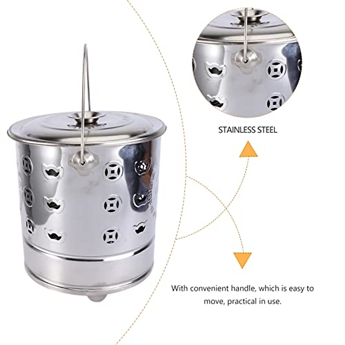 Housoutil 1PC Stainless Steel Paper Burn Barrel with Hook, Burn Barrel Incinerator Cage Can with Lid, Joss Paper Money Incinerator Can for Garden Paper Leaf Trash Backyard Bonfire 10.81x9.04in.
