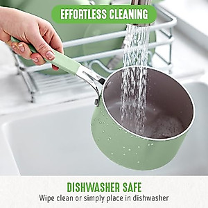 GreenLife Dream 2-Quart Ceramic Nonstick Saucepan with Lid, PFAS-Free & PFOA-Free, Dishwasher & Oven Safe, Stay-Cool Handle, Durable Aluminum Body, Easy Clean, Versatile Cooking, Sage Green