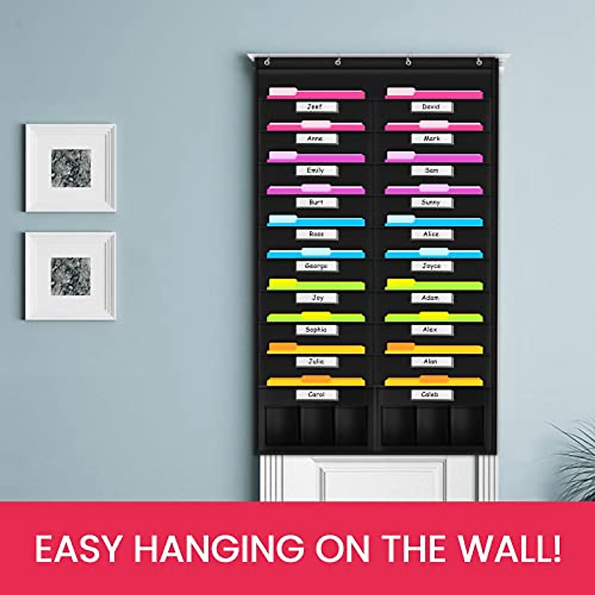 Godery Heavy Duty Storage Pocket Chart for Classroom and Office,Clear Storage Pocket Chart for Files Folder (20+6 Pockets & Nametag)