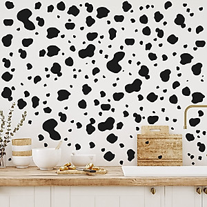 184 Pcs Cow Print Stickers, Adhesive Cow Wall Stickers Cow Print Vinyl Wall Art Decal Removable Cow Print Wall Decor Waterproof Animal Design Cow Decals for Walls Bedroom Living Room Nursery (Black)