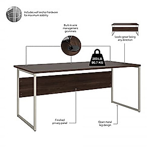 Bush Business Furniture Hybrid Computer Table Desk with Metal Legs, 72W x 36D, Black Walnut