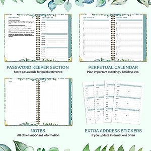 Simplified Greenery Address and Password Book with Alphabetical Tabs - The Perfect Spiral Bound Address Organizer incl. Address Labels, Contact and Phone Section
