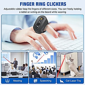 KICKDOT Presentation Clicker Remote with Red Laser Pointer, Finger Ring Powerpoint Clicker Rechargeable, RF 2.4GHz Wireless Presenter Slideshow Clicker for Powerpoint/Presentation/Google Slides/Mac/PC