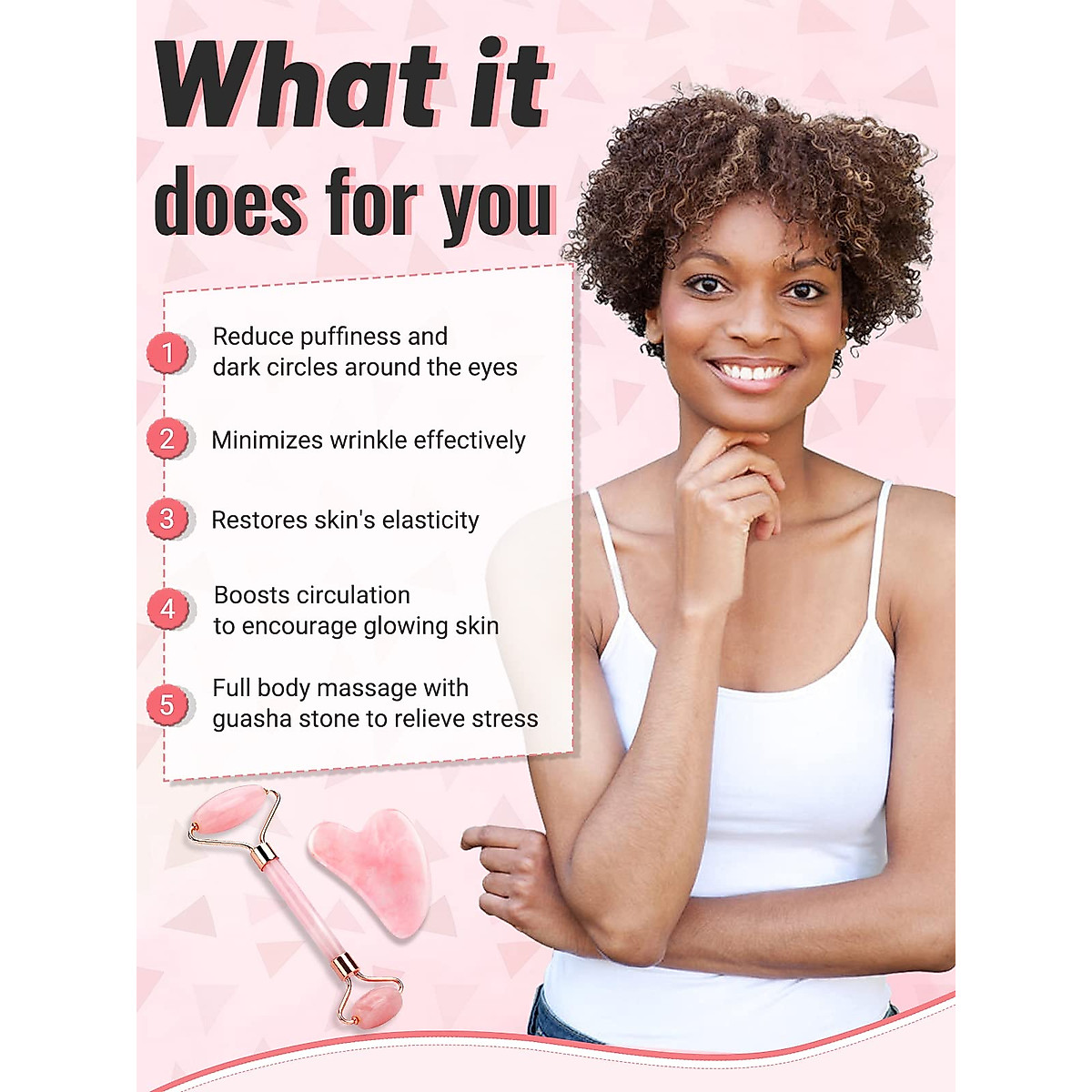 Deciniee Jade Roller and Gua Sha Set - Anti Aging Rose Quartz Face Massager for Eye, Neck - Natural Beauty Skin Care Tools Body Muscle Relaxing Relieve Wrinkles