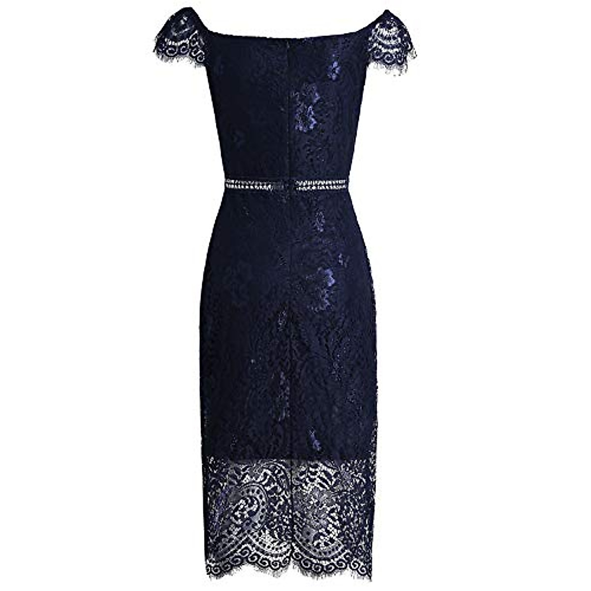 Women's Elegant Fixed V-Neck Classic Floral Lace Bodycon Cocktail Lace Dress (931B-1-3 Navy, XXL)