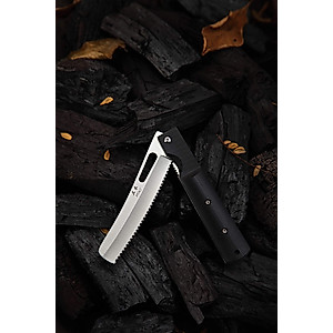 Miki 440A Stainless Steel Blade Japanese Kitchen Chef Folding Pocket Knife for Outdoor Camping Cooking,Folding Serrated Knife, Bread Knife