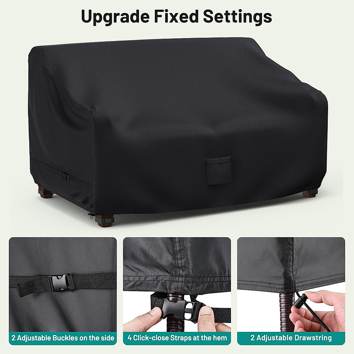 Brosyda Patio Sofa Cover For Outdoor Furniture Covers Waterproof, Heavy Duty Patio Furniture Covers with Upgrade Fastener Windproof Buckle Straps, 3-seater Outdoor Couch Cover-60"L × 34"D × 30"H