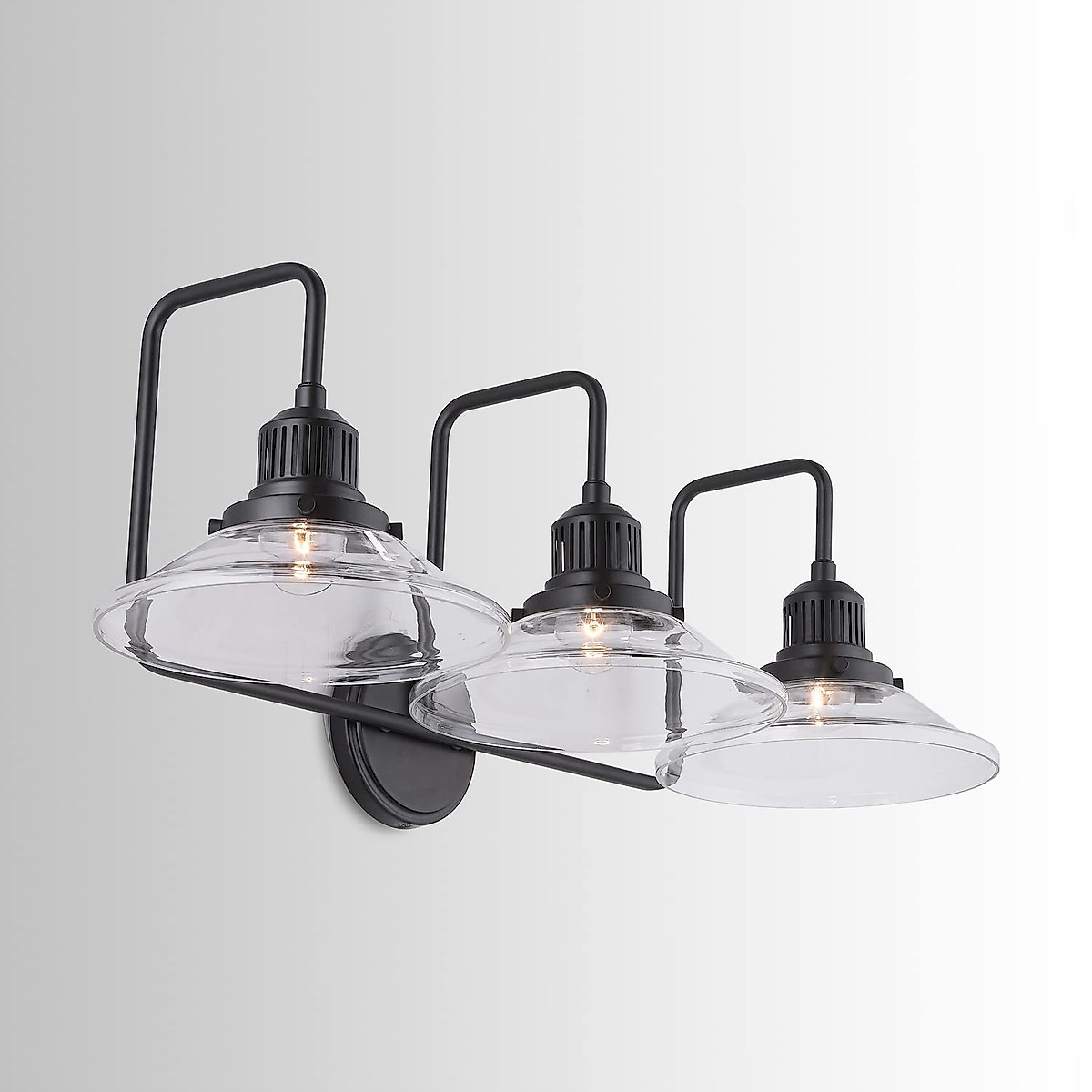 Austin Allen 9D318A Roan Urban/Industrial Clear Glass Wide Cone Bath Vanity Wall Mount Light Fixture, 3-Light 300 Total Watts, 11" H x 30" W, Matte Black