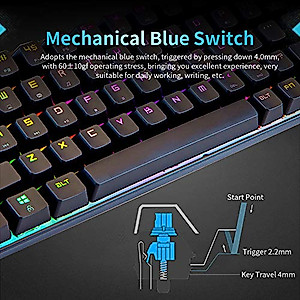 Wscoficey Gaming Office Keyboard RGB Backlight, Portable 68 Keys Ergonomic Design Metal Panel, Blue Switch Floating Key-caps for Windows PC Laptop Desktop