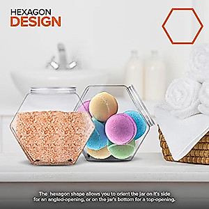129 Oz Hexagon Cookie Jars with Lids ( 2 Pack)- Wide Mouth Plastic Jars with Lid Reusable & Recyclable - Shatterproof Jars - Clear Plastic Jars for Cookies, Candy, Laundry Detergent Pods - Stock Your Home
