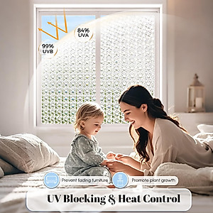 Windimiley Window Privacy Film, Stained Glass Window Film Heat Control UV, Frosted Rainbow Bathroom Decorative Film Diamond 3D Static Clings, Peel and Stick Window Tint for Home (Pure,17.5x78.7inch)