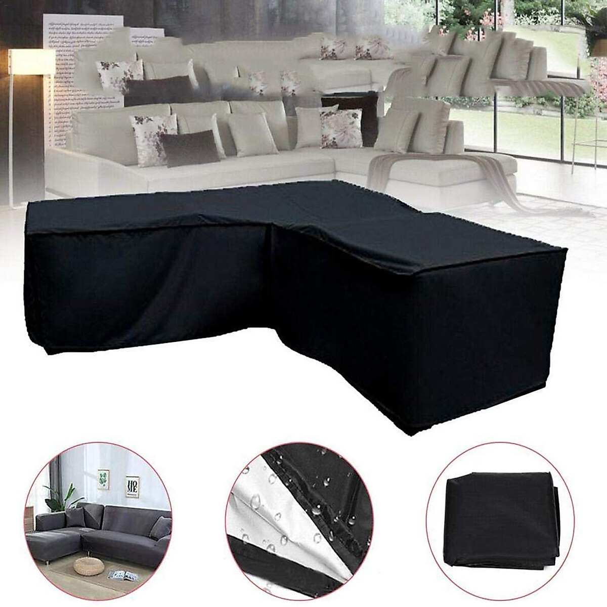 J&C Patio Furniture Sectional Couch Covers,Premium Outdoor Waterproof V Shape Garden Sofa Cover Weather Protection Patio Sofa Cover, Outdoor Sectional Furniture Cover (84x84in)