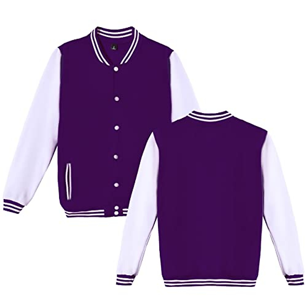 Vivimeng Womens Baseball Jacket Fleece Varsity Jacket Button Down Tops Long Sleeve Sweatshirt Party Casual Coats (Purple,L,Large)