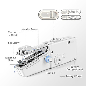 Handheld Sewing Machine, Mini Portable Electric Sewing Machine for Adult, Easy to Use and Fast Stitch Suitable for Clothes,small handheld，Fabrics, DIY Home Travel，White，