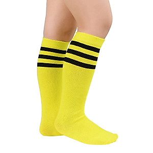 American Trends Kids Soccer Socks Knee High Socks for Toddler Boys Girls Youth School Uniform Stripes Cotton Sport Long Tube Sock Yellow Black