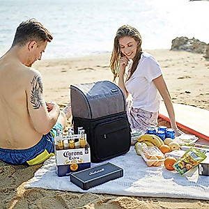 Easthills Outdoors Backpack Cooler 24 cans Insulated Leak-Proof Double Decker Lunch Cooler Backpack with Dry Storage Compartment for Camping, Hiking, Beach, Park or Day Trips, Black/Gray