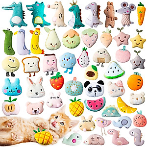 Jadive 50 Pcs Catnip Toys for Indoor Cat Plush Cats Toys Bulk Interactive Catnip Filled Kitten Toys Cat Chew Toy Pet Cats Supplies