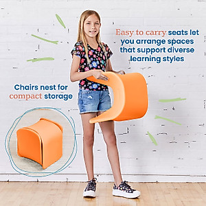 ECR4Kids Wave Seat, 14in - 15.1in Seat Height, Perch Stool, Orange, 2-Pack