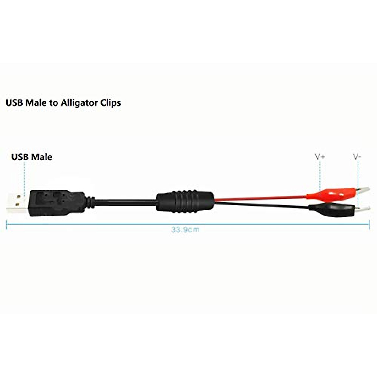 NOYITO Alligator Clips to USB Female Test Lead 18AWG Red Black Wire Max 5A Current Cable Length 12 inches Compatible with USB Devices (Pack of 2) (Alligator Clips to USB Female)