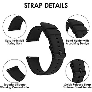 TIESOME Silicone Watch Bands, Quick Release Waterproof Soft Rubber Replacement Straps with Silver Plated Stainless Steel Buckle Compatible with Smart Watch Sport Watch for Men Women (22mm, Black)