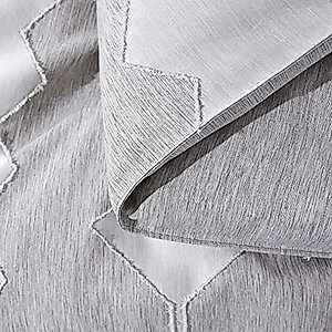 PERFEMET 3-Pieces Boho Tufted Shabby Comforter Set King Size Farmhouse Country Style Geometric Bedding Set for Girls Adult Embroidery Jacquard Ultra Soft Neutral Quilt/Bedspread Set (Light-Gray,King)