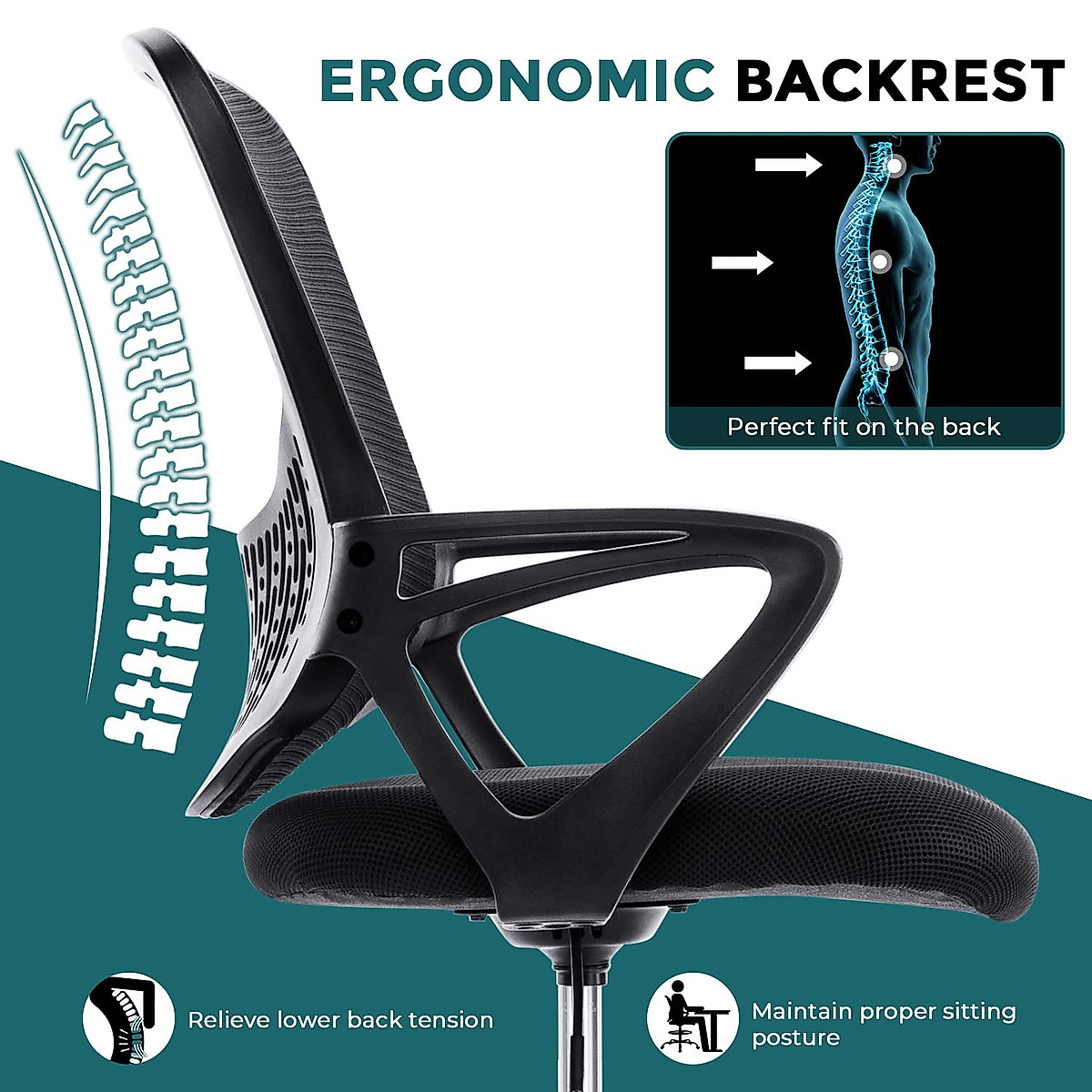 SMUG Drafting Chair Tall Office Chair, Standing Desk Chair Counter Height Office Chairs, Mid Back Mesh Office Drafting Chairs with Armrest, Height Adjustable Foot Ring, Black