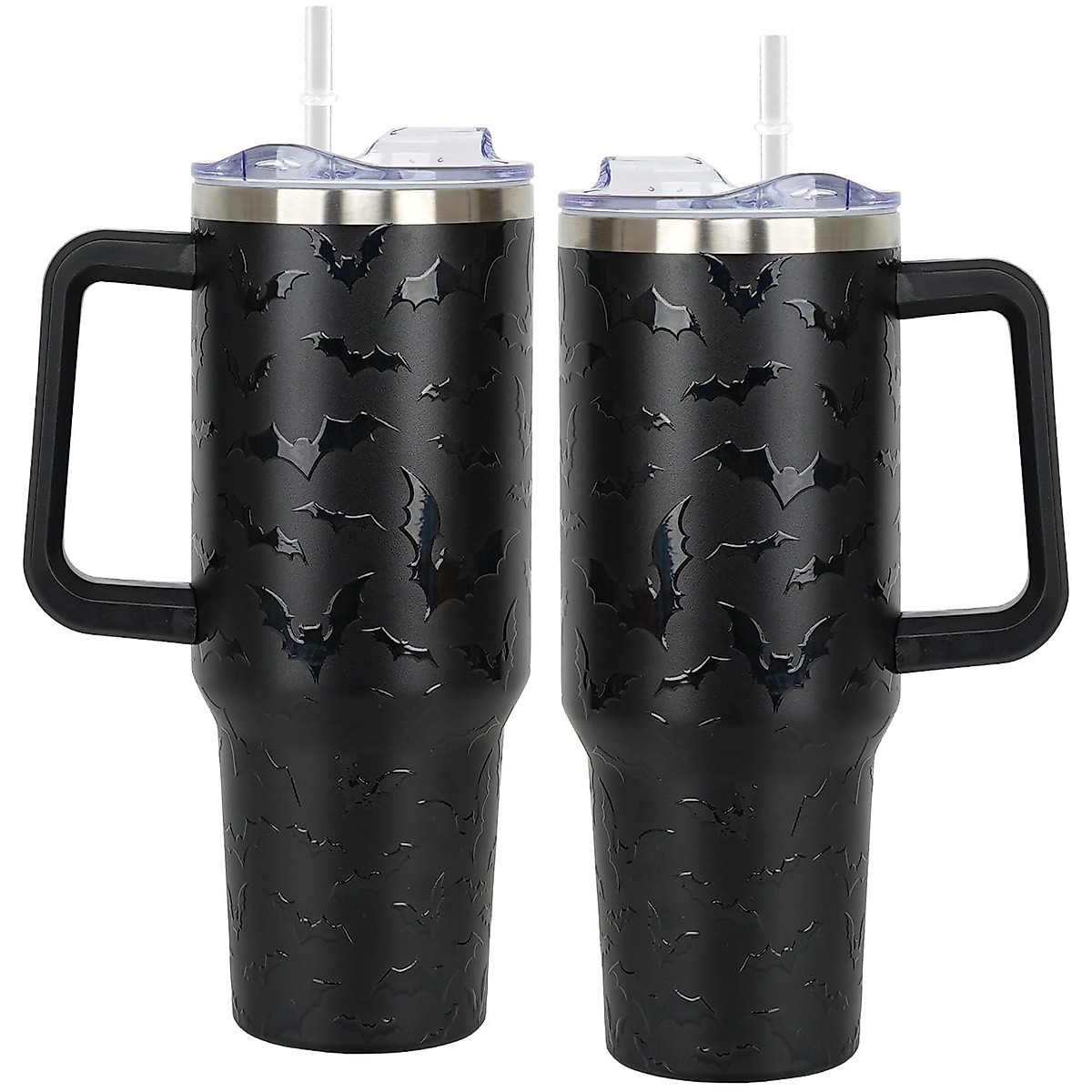 qynspngs 40 oz Halloween Tumbler with Lid and Straw - 5D Bat Print Tumblers with Handle Halloween Stainless Steel Insulated Travel Cup Black Coffee Cups Gifts for Women Men Adults