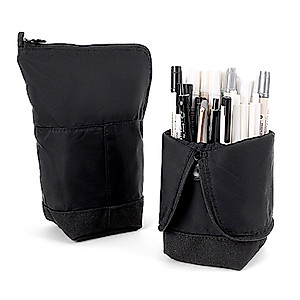 Oyachic Standing Pencil Case Large Capacity Pen Holder with Compartments Foldable Pencil Pouch Cosmetics Bag Organizer for Men Women Work Office,Black