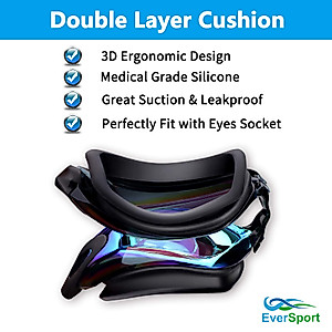 EverSport Swim Goggles, Pack of 2 Swimming Goggles, Swim Glasses No Leaking Anti Fog UV Protection for Adult Men Women Youth Kids Child, Watertight(Mirrored Black&Aqua)