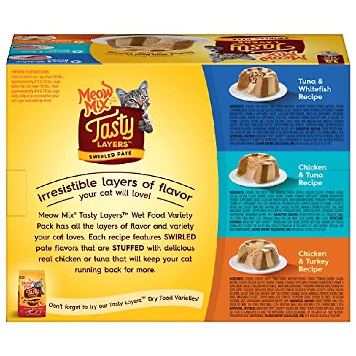 Meow Mix Tasty Layers Swirled Paté Cat Food Variety Pack, 2.75 oz Cup, 12 Pack, 4 Count