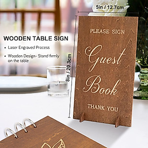 Creawoo Wooden Wedding Guest Book Reception Sign in Guestbook with Table Sign, Pen & Holder, Hardcover Memory Registry Photo Album with 90 White Pages for Wedding, Baby Shower, Birthday-11 x 8.5"
