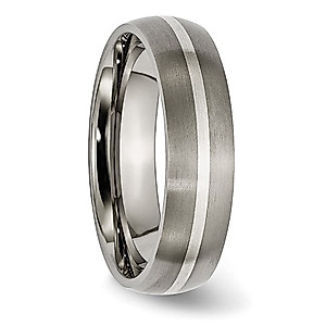 Auriga Fine Jewelry Titanium Brushed with Sterling Silver Inlay 6mm Anniversary Weeding Band Size 8.5