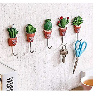 Chiloskit 5pcs 4" Stainless Steel Scculent Plants Hook Creative Cactus Kitchen Wall Door Hanger Sundries Cute Hooks Clothes Hangers