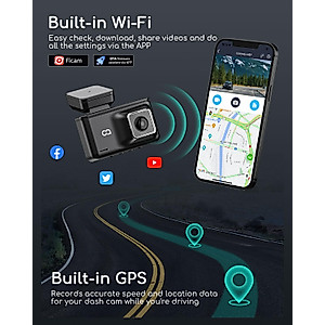 Dual Dash Cam Front Rear - COOAU 2.5K Car Camera 3” IPS Screen with WiFi APP - Dashboard Cam GPS WDR G-Sensor | 24H Parking Mode Night Vision | Loop Recording