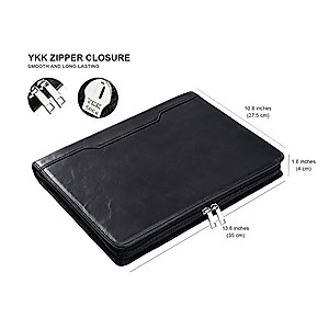 AZXCG Handmade Genuine Leather 3 Ring Binder Portfolio Folder with Zipper for 13.3” Tablet/Laptop,Professional Leather Binder with Letter Size Notepad (Non-Custom, Black-Oil)