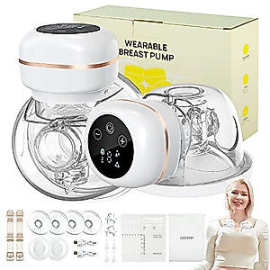 Coolever Wearable Breast Pump Hands Free, Great Suction for Electric Breast Pump, No Milk Leakage Portable Breast Pump, Low Noise&Pain Free, LCD Display, 3 Modes&9 Levels, 19+22+26mm Flanges, 2 Pack