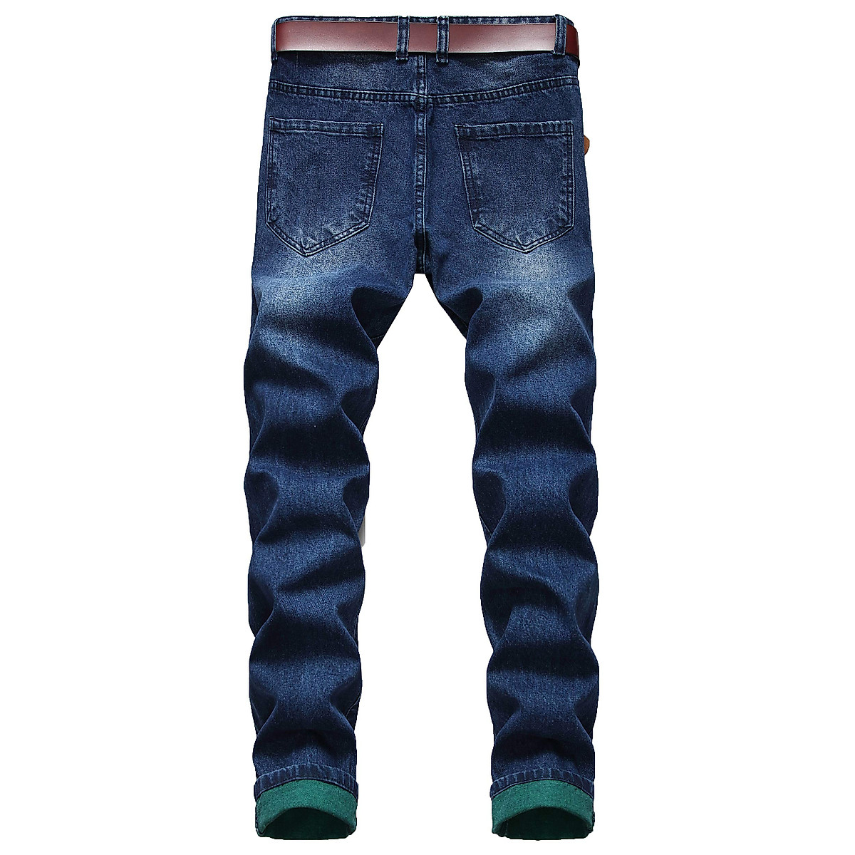 Men's Ripped Distressed Destroyed Slim Fit Straight Leg Denim Jeans (38, Dark Blue)