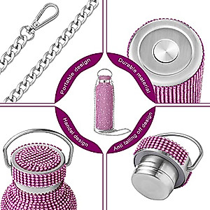 Bling Water Bottle Bling Rhinestone,17oz Diamond Water Bottle, Stainless Steel Thermal Bottle,Bling Water Tumbler with Chain, Glitter Water Bottle for Women Girls. (500ml, Pink)