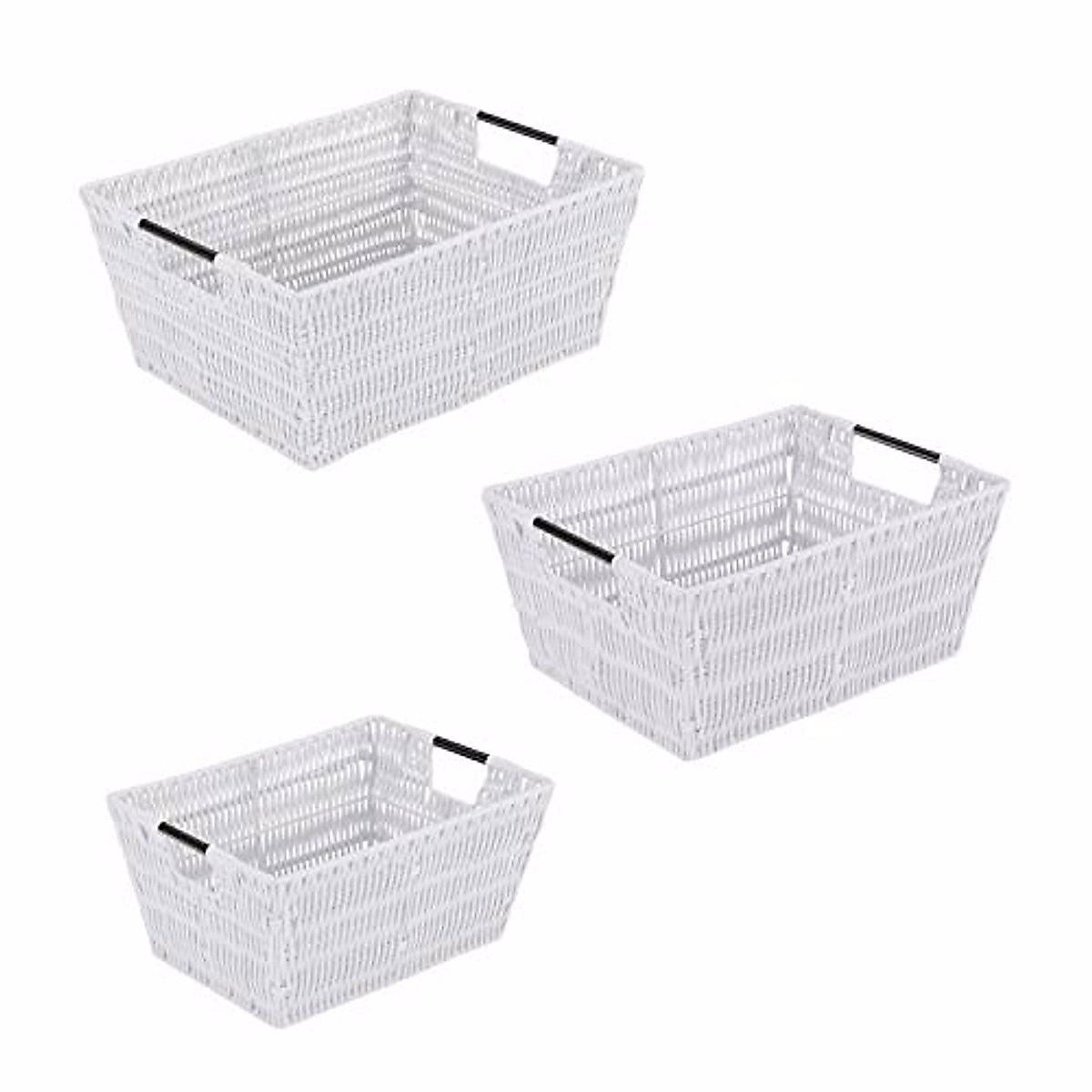 Simplify 3 Pack Set Woven Baskets with Handles, for Storage, Blankets, Toys, Books, Ideal for Home, Office, Dorm, Playroom, Closet, in White 3 Piece Rattan Tote