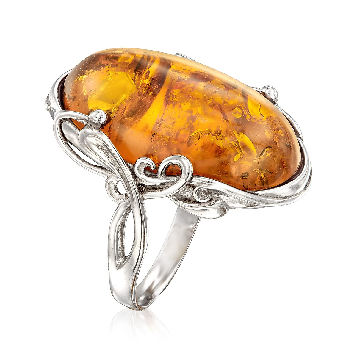 Ross-Simons Orange Amber Ring in Sterling Silver. Size 9