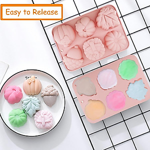 2Pcs 3D Pumpkin Mold Fall Silicone Mold Halloween Thanksgiving Fall Theme Silicone Molds Maple Leaf Acorn Shape Chocolate Cake Pan Fondant Candy Mold for Cupcake Toppers Resin Candle Soap Ice Cube Tra