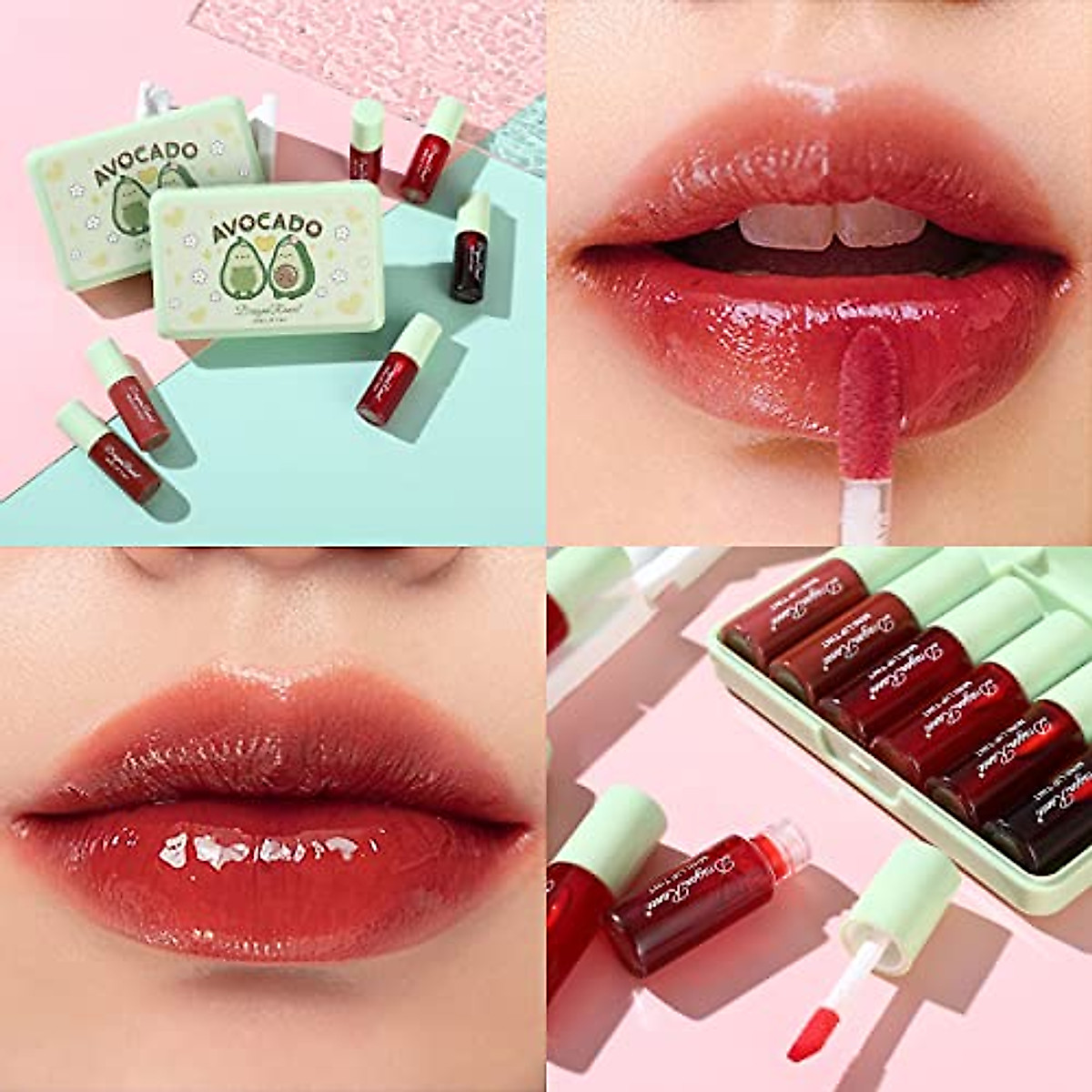 6 Colors Lip Tint Stain Set,Korean Velvet Water Lip Tint,Natural Lip and Cheek Tint, Long lasting Non-Stick Cup Waterproof Lip Tint Makeup