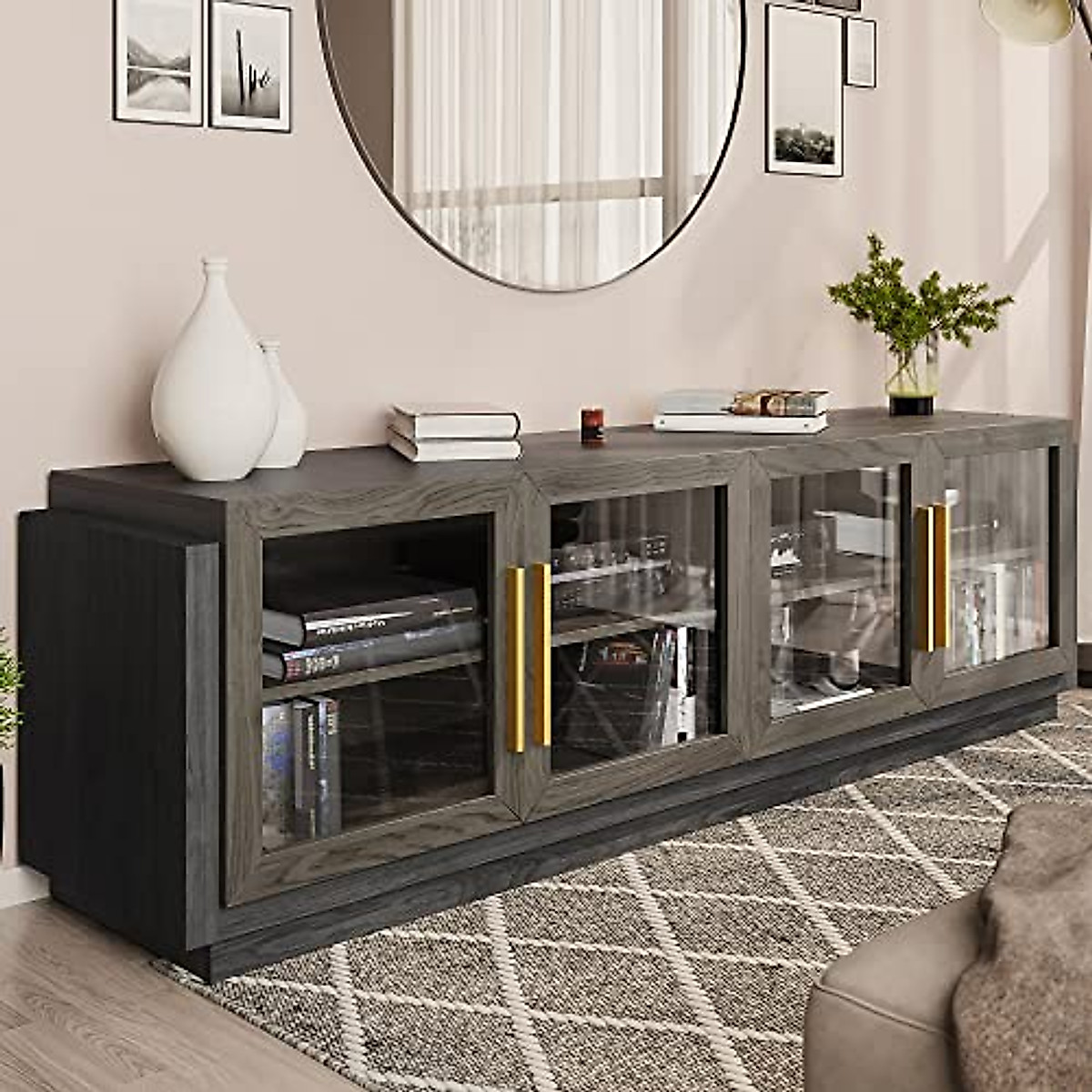 BELLEZE 70" TV Stand for TVs up to 75", Modern TV Cabinet & Entertainment Center with Shelves, Wood Storage Cabinet for Living Room or Bedroom - Brixston (Brown)