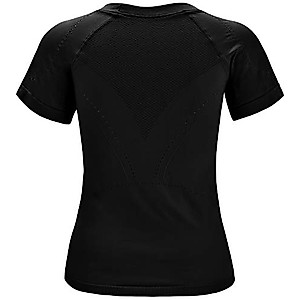 RUNNING GIRL Seamless Workout Shirts for Women Dry-Fit Short Sleeve T-Shirts Crew Neck Stretch Yoga Tops Athletic Shirts (TX2443Black, M)