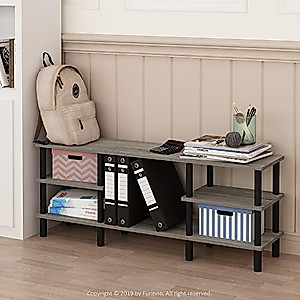 Furinno Turn-N-Tube 3-Tier Multipurpose Wide Shelf TV Stand, French Oak Grey/Black