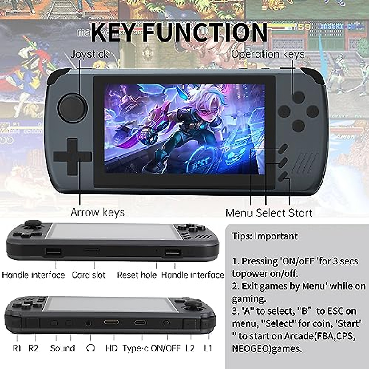 Handheld Game Console 4.5Inch IPS HD Portable Retro Games Consoles with 32G TF Card -3500 Classic Video Games, Multiple Emulators Console Support HD Out/Gamepads, 3000mAh Rechargeable Battery, Black
